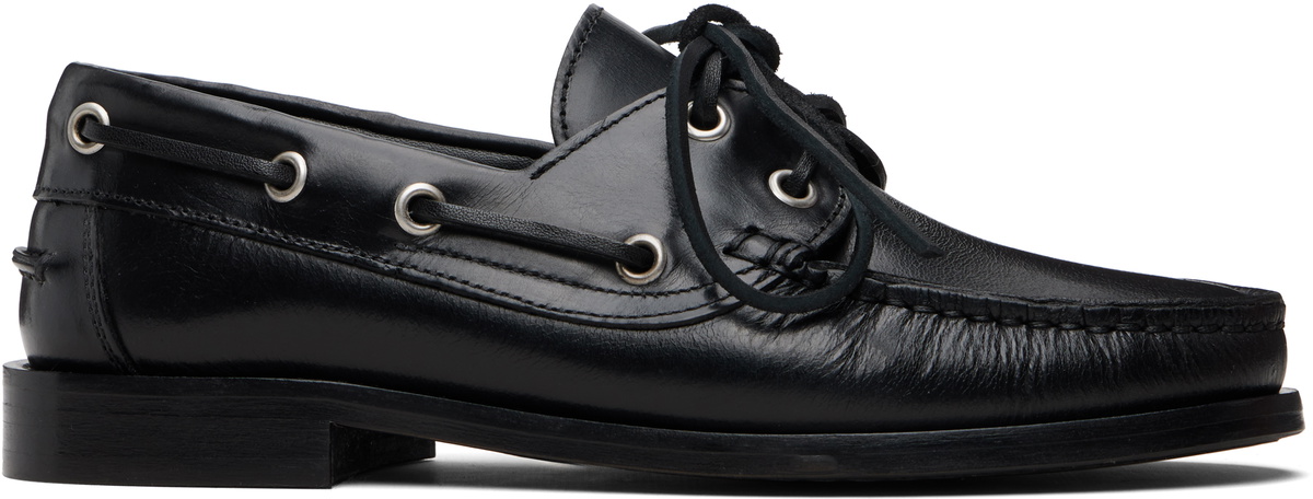 Aeyde Black Harris Leather Boat Shoes Aeyde