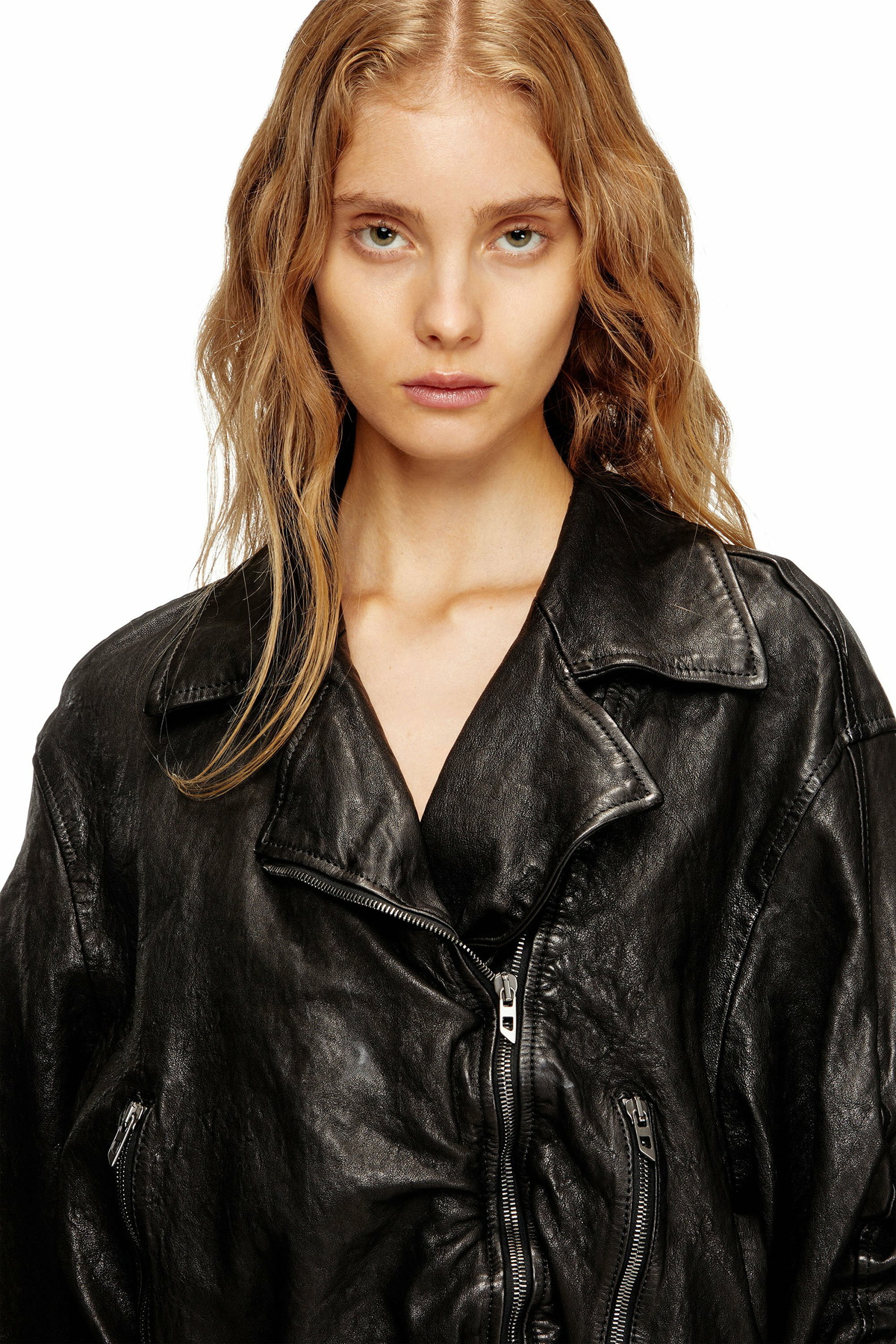 Diesel Belted jacket in boiled leather - Leather jackets Womens in ...