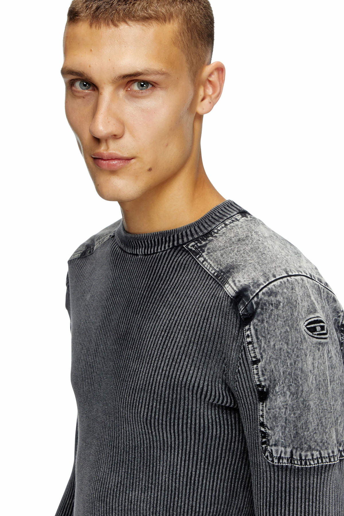 Diesel Jumper with contrast shoulder panels - T-Shirts Mens in Grey Diesel
