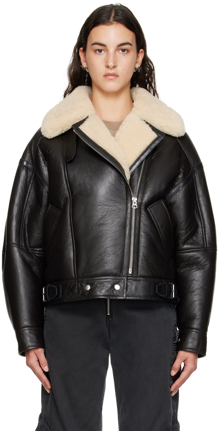 Acne Studios Brown Zip Shearling Jacket Acne Studios