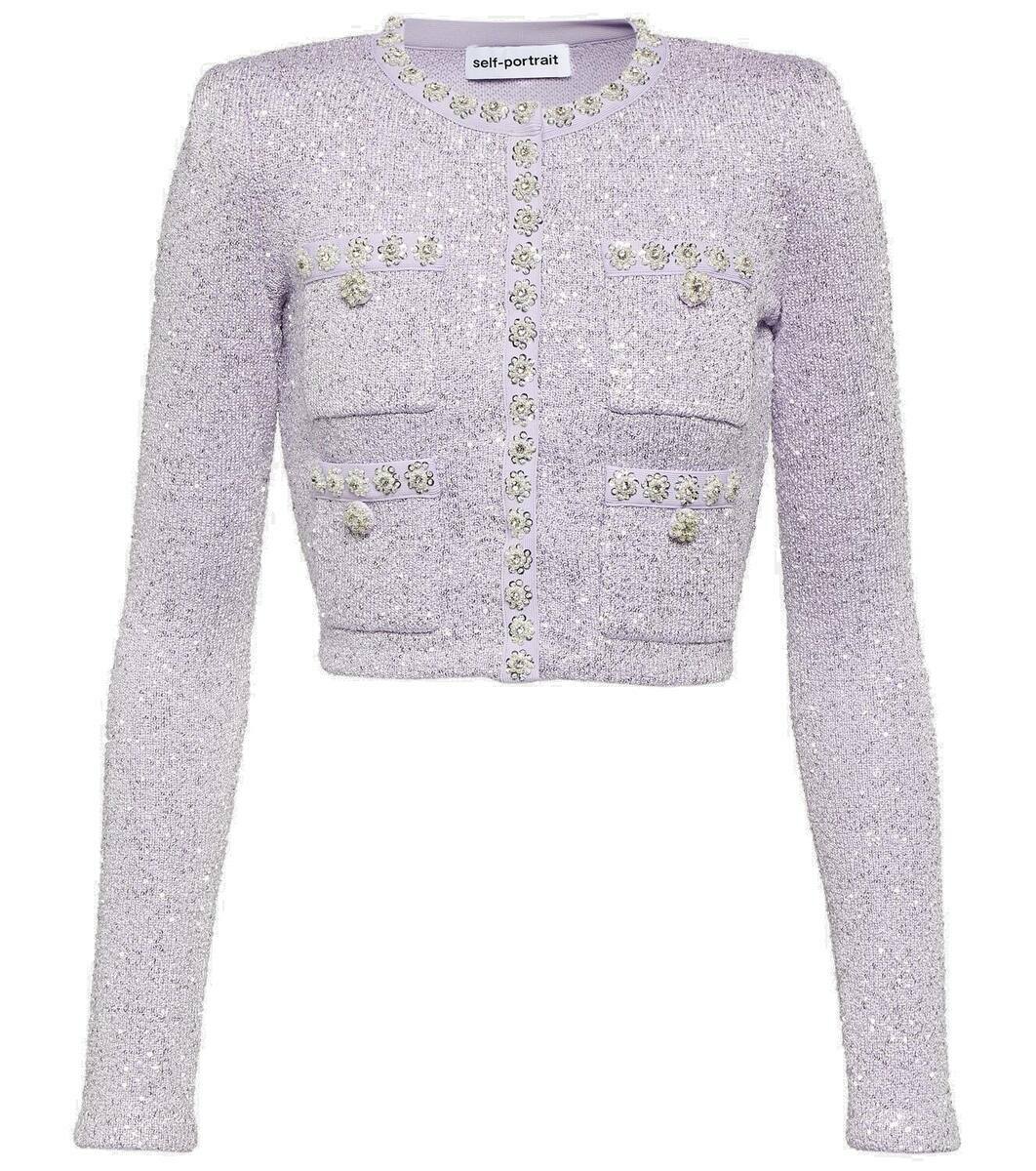 Self-Portrait Embellished cropped knit cardigan Self-Portrait