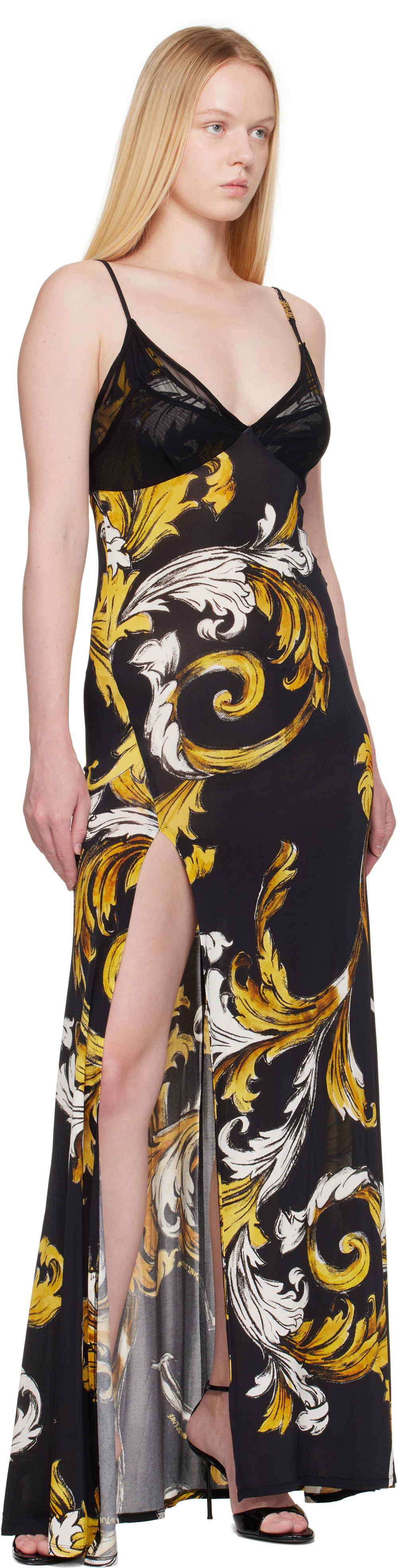 Versace Jeans Couture Black Outline Barocco Slip Maxi Dress Versace
