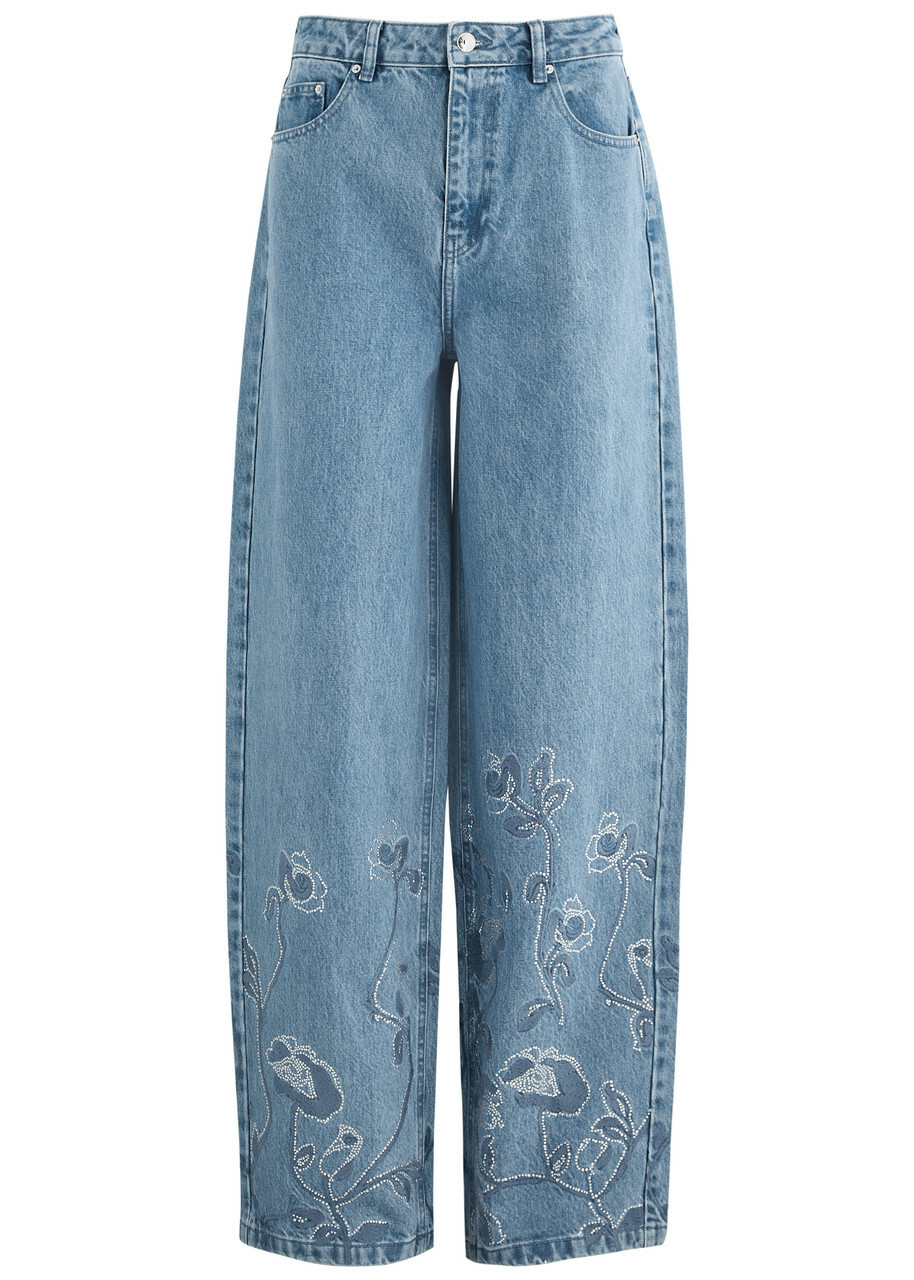 Rotate Sunday Embellished Wide-leg Jeans Denim ROTATE Birger Christensen