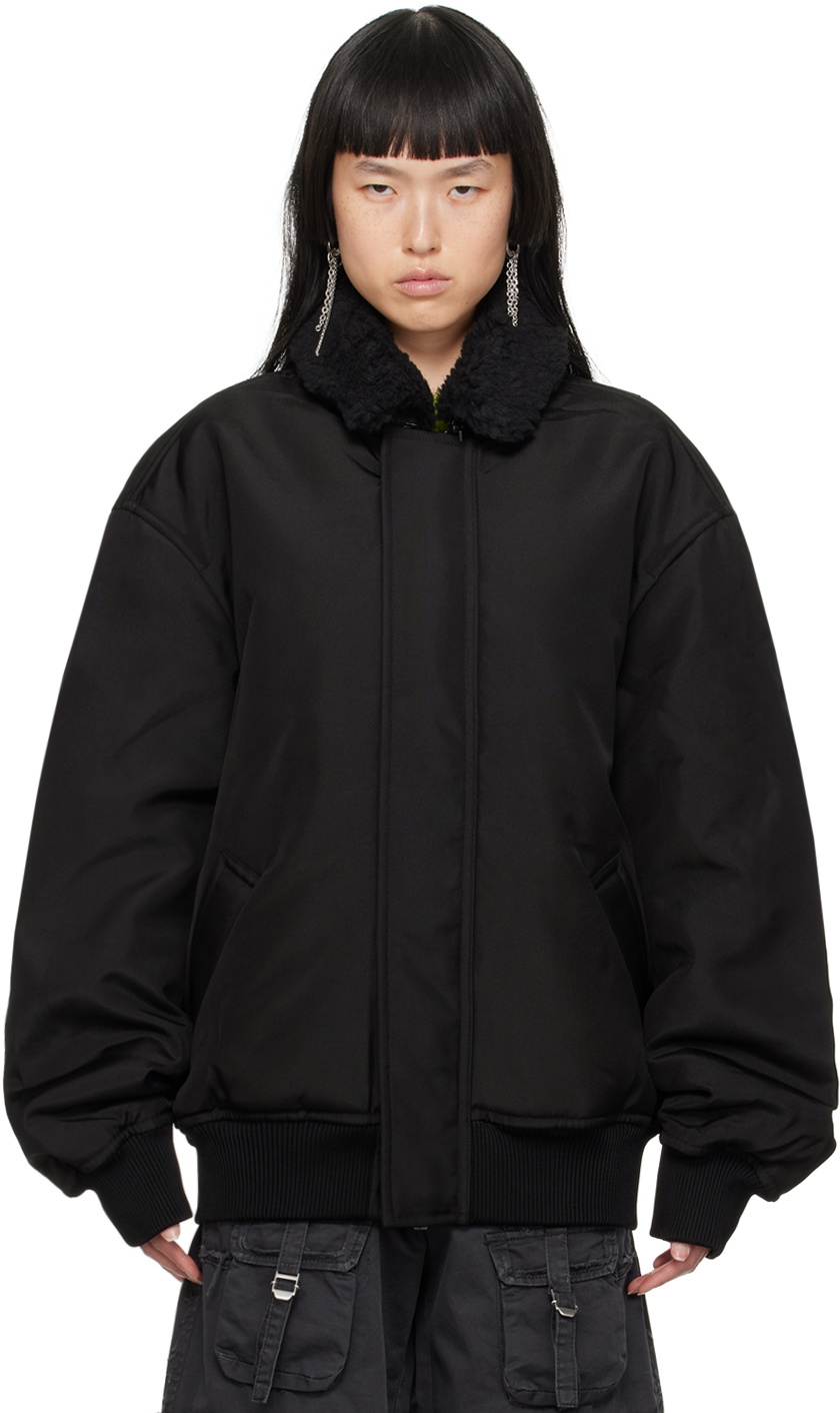 Acne Studios Black Faux-Shearling Collar Bomber Jacket Acne Studios