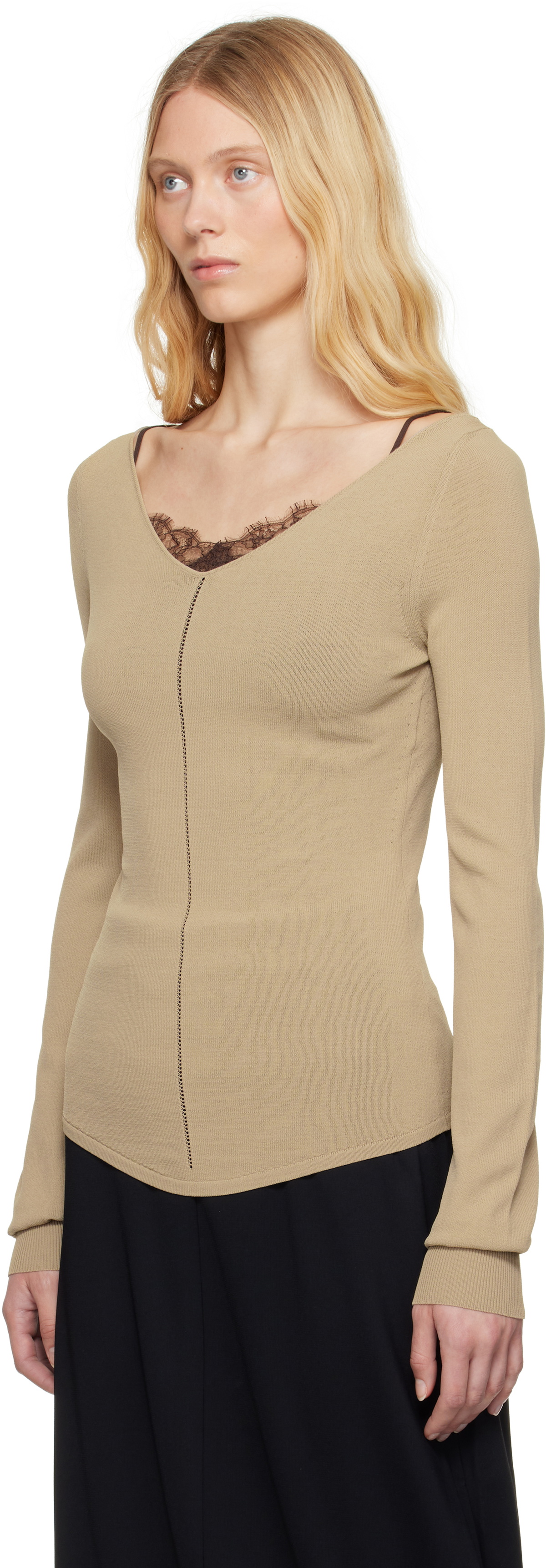 LEMAIRE Beige Wide V-Neck Top Lemaire