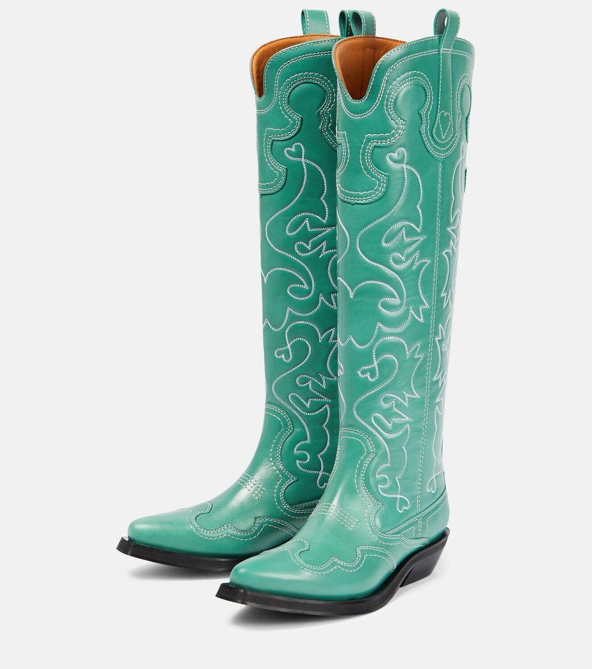 Ganni - Embroidered leather cowboy boots GANNI