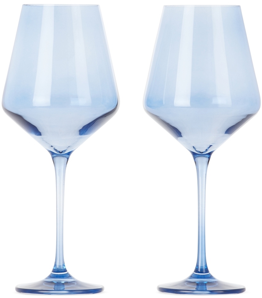 Estelle Colored Glass Two-Pack Blue Wine Glasses, 16.5 oz