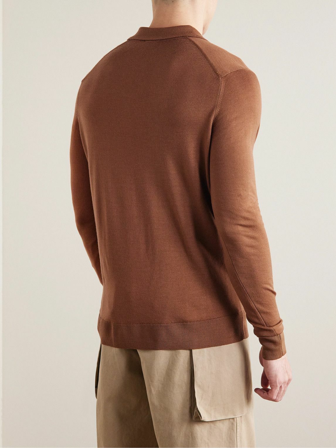 Sunspel - Slim-Fit Merino Wool Polo Shirt - Brown Sunspel