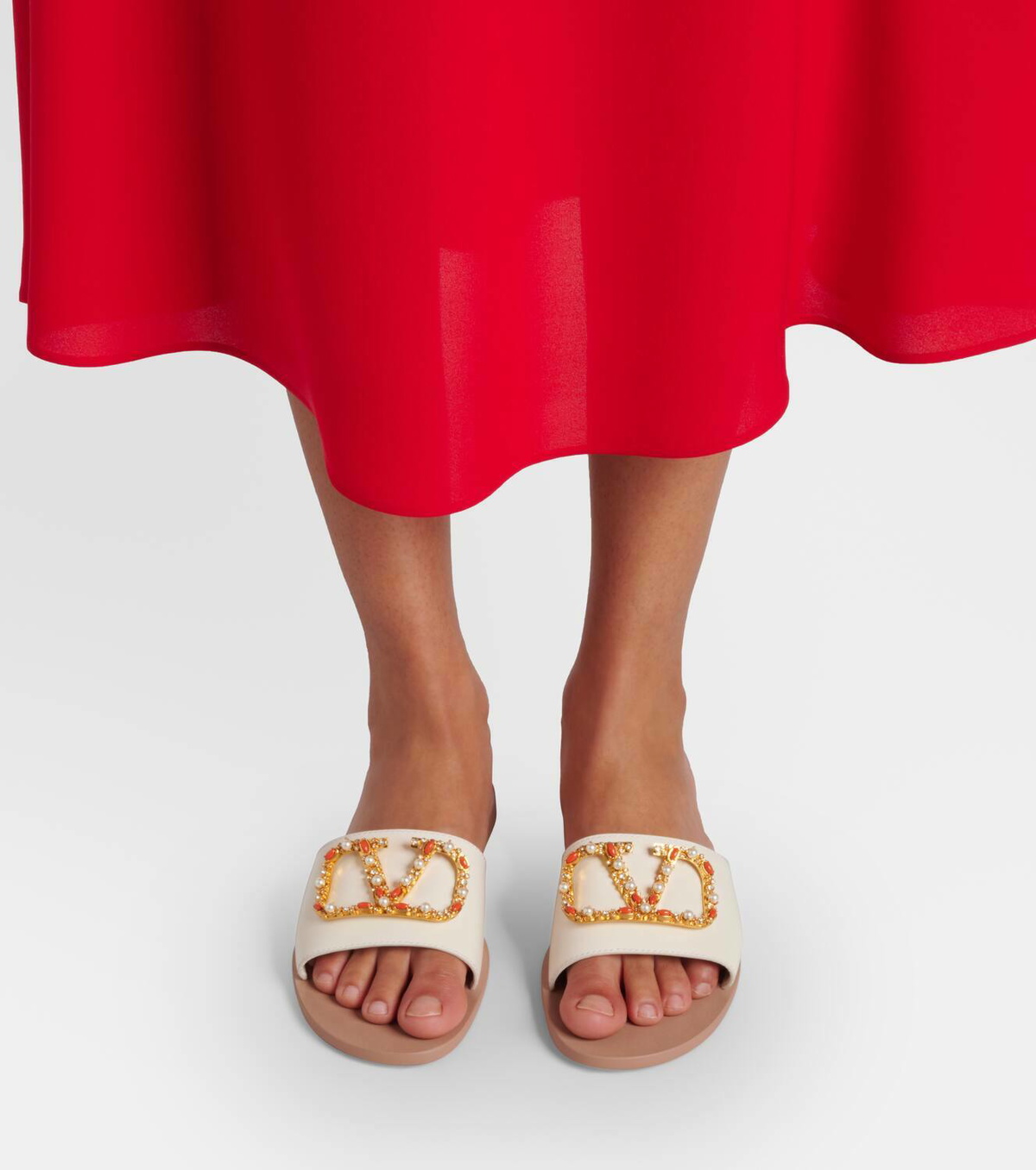 Valentino Garavani VLogo Signature embellished leather slides Valentino ...