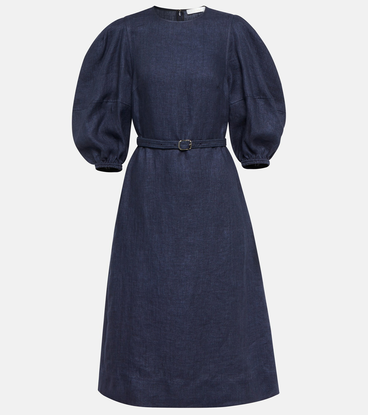 Chloe - Puff-sleeve linen midi dress Chloe