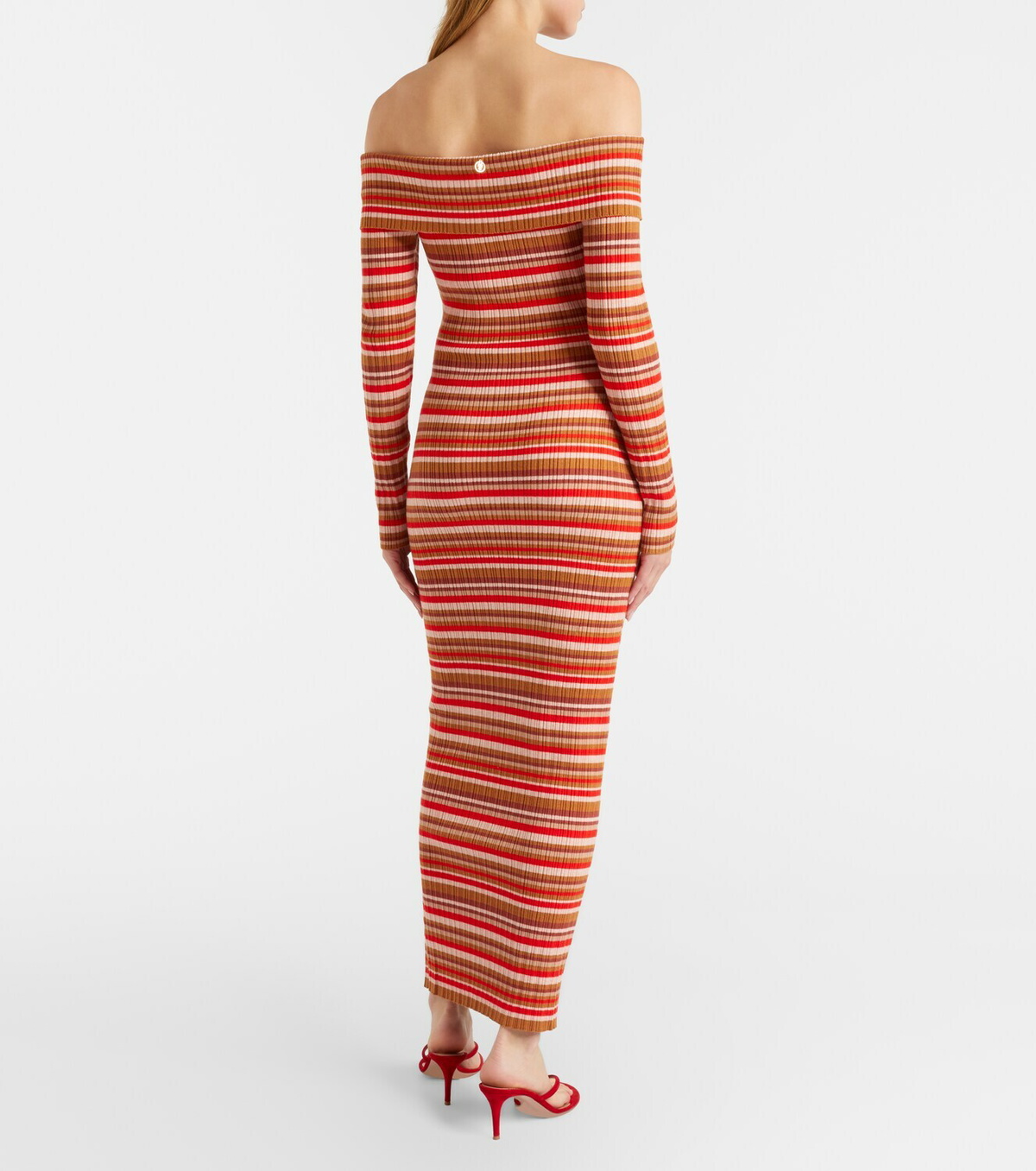 Bananhot Bonnie ribbed-knit striped off-shoulder maxi dress Bananhot