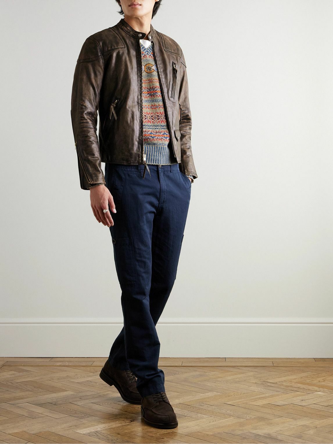 RRL - Watts Slim-Fit Distressed Leather Biker Jacket - Black RRL