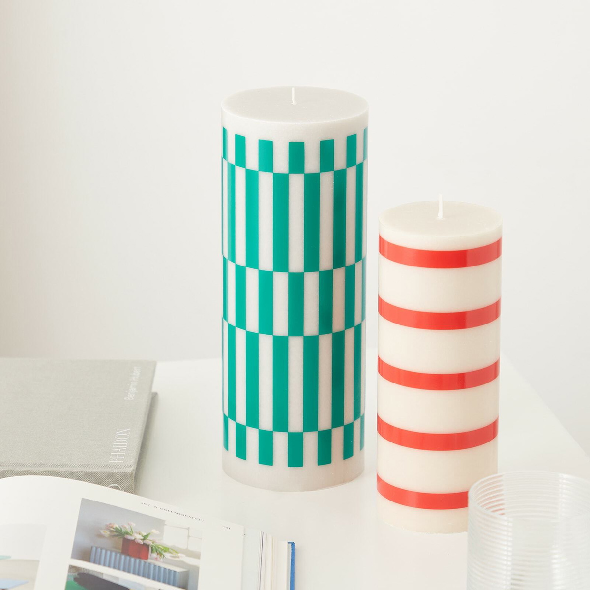 HAY Column Candle Large in Light Grey/Green HAY