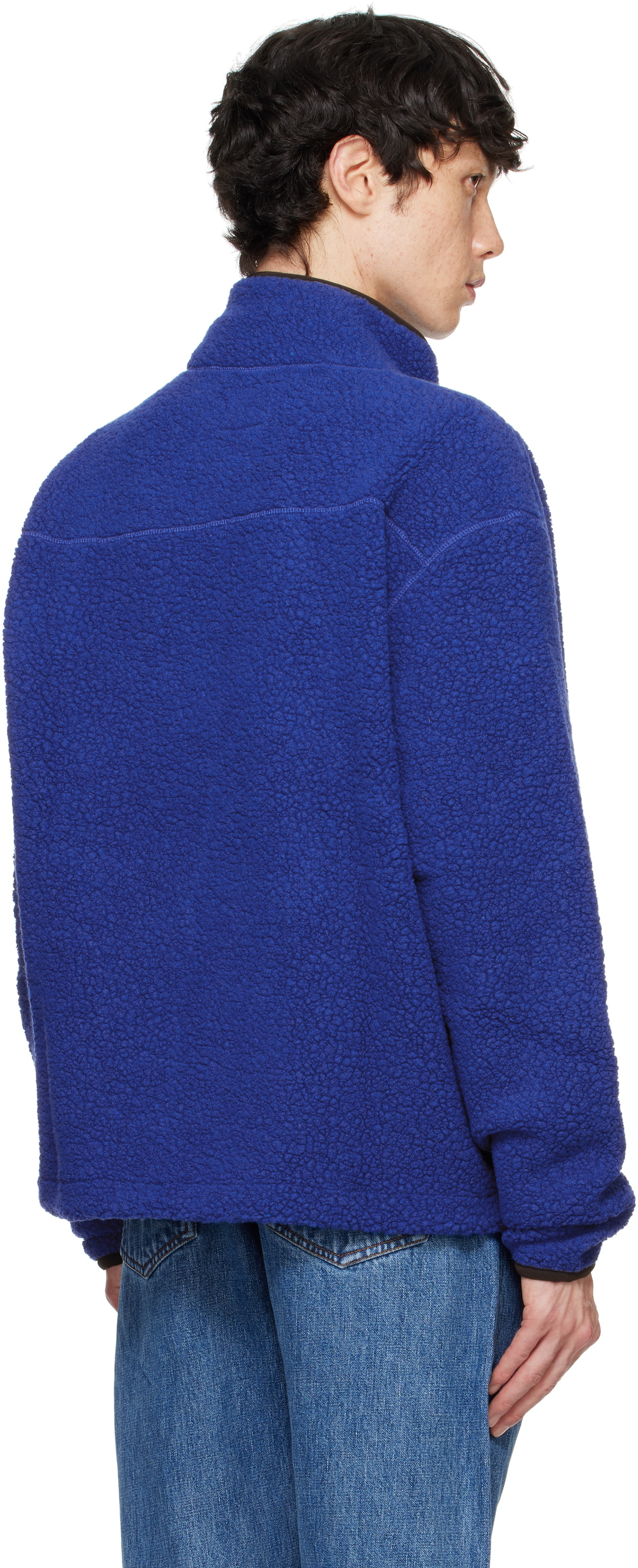 Drake's Blue Boucle Wool Zip Fleece Jacket Drake's
