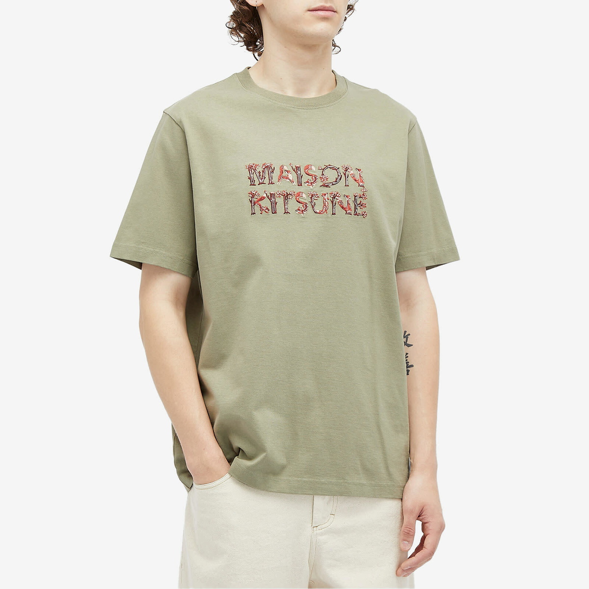 Maison Kitsuné Men's Woodland Alphabet Comfort T-Shirt in Pebble Maison ...