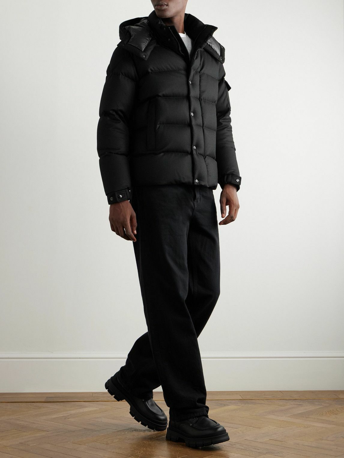 Moncler - Logo-Appliquéd Quilted Wool-Flannel Hooded Down Jacket ...