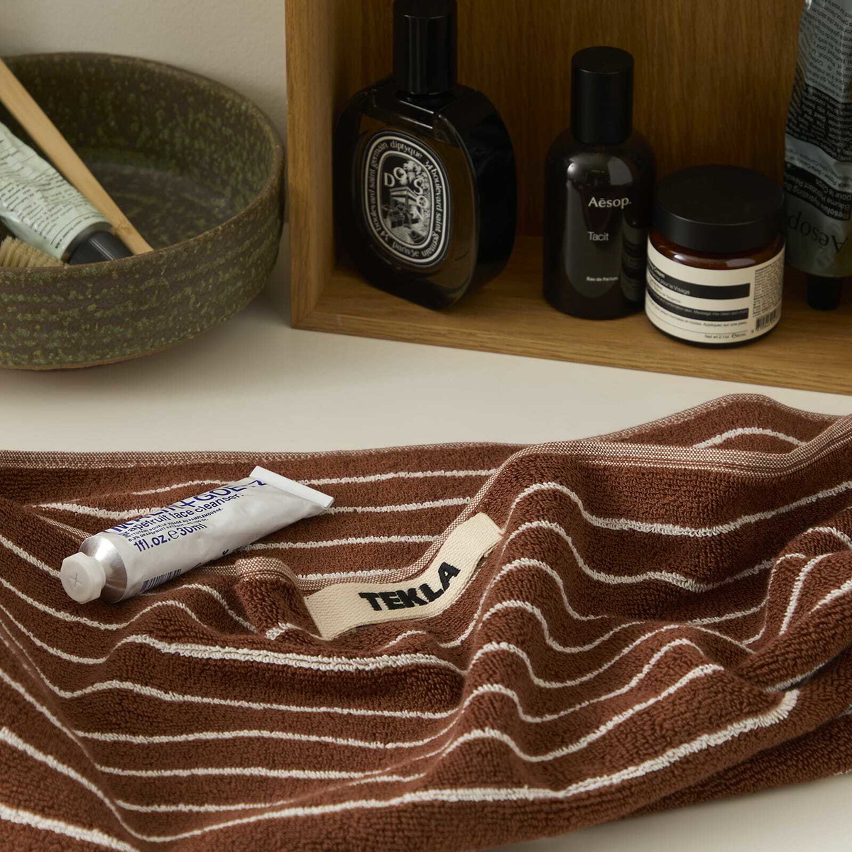 Tekla Fabrics Organic Terry Hand Towel in Rust Stripes Tekla Fabrics