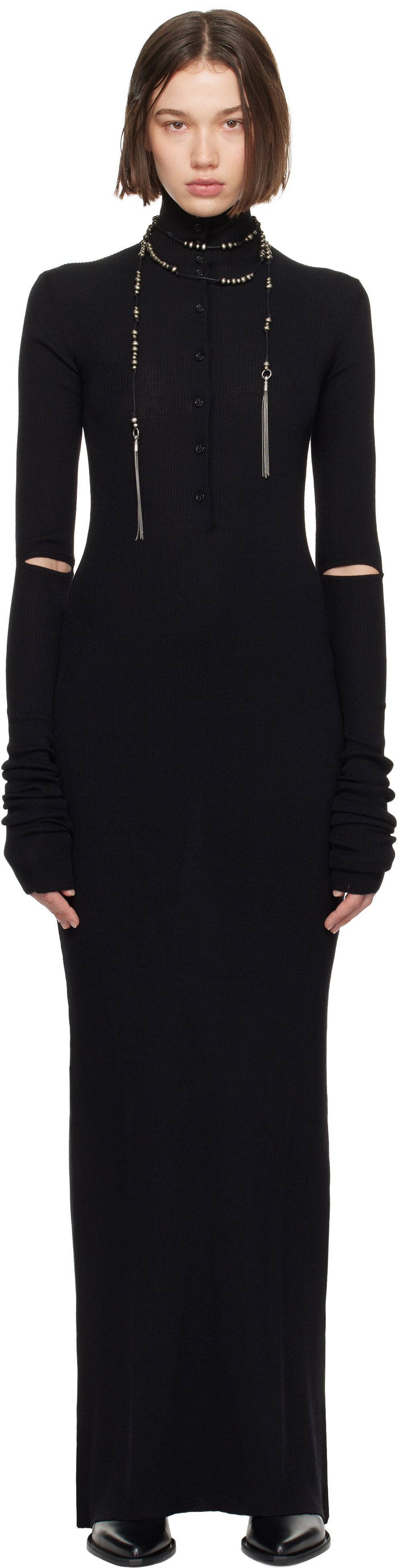 Ann Demeulemeester Black Hanzel Long Serafino Rib Maxi Dress Ann ...