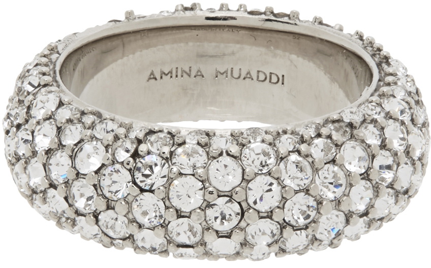 Amina Muaddi Silver Crystal Cameron Ring Amina Muaddi