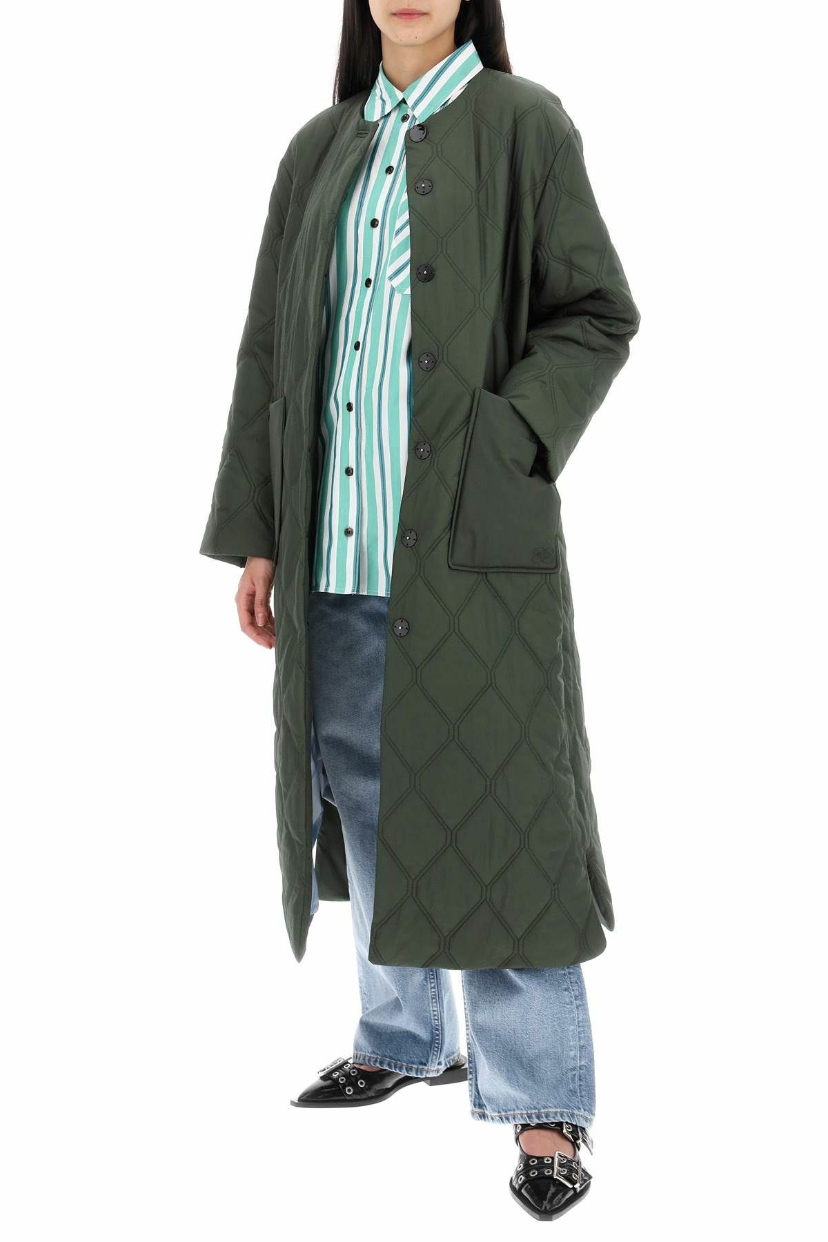 GANNI quilted midi coat Green GANNI