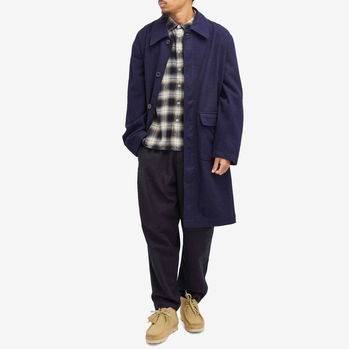 Universal Works Men's Wyoming Check Square Pocket Shirt in Navy/Ecru ...