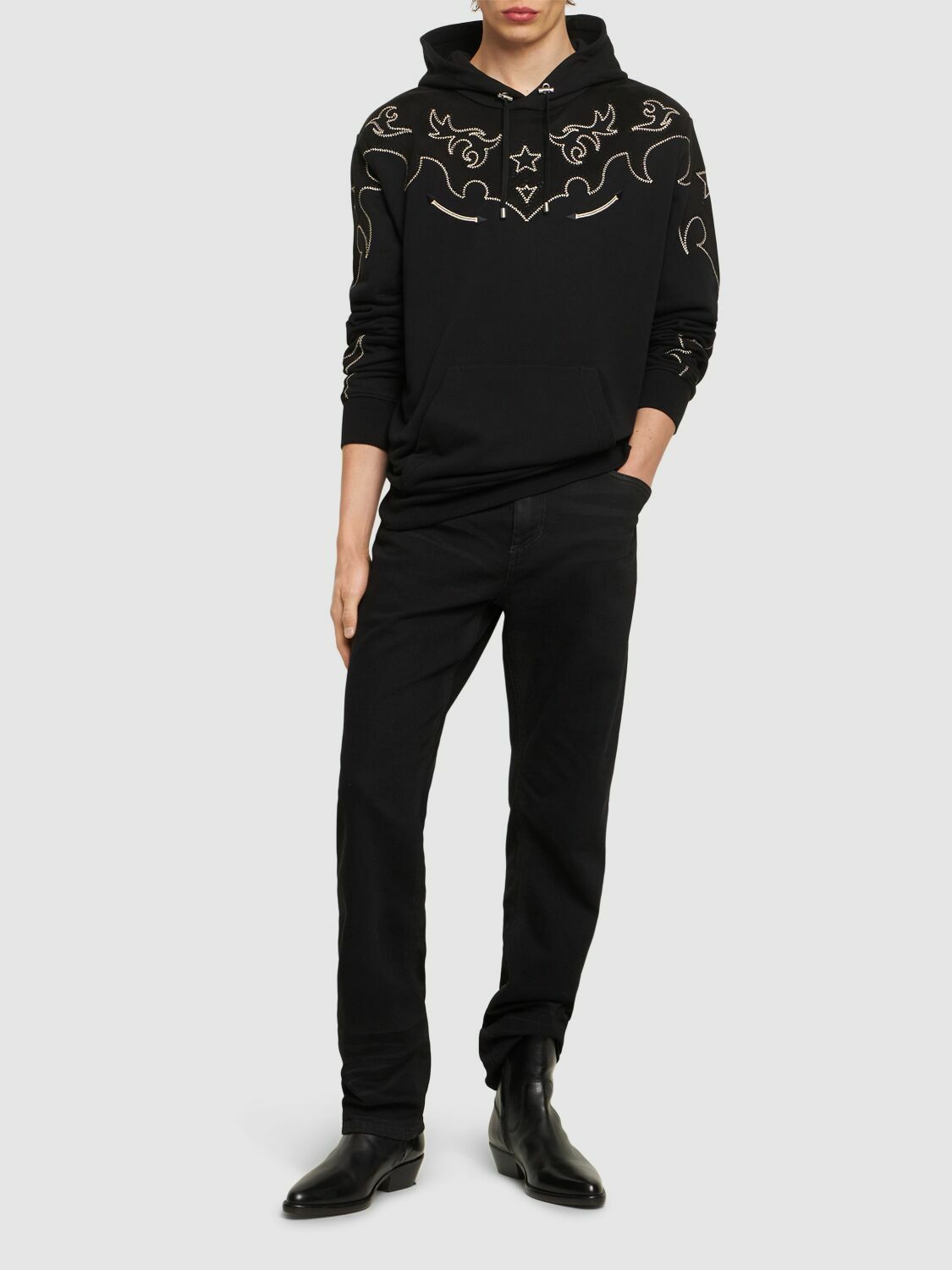 BALMAIN - Jersey & Suede Baroque Cotton Hoodie Balmain