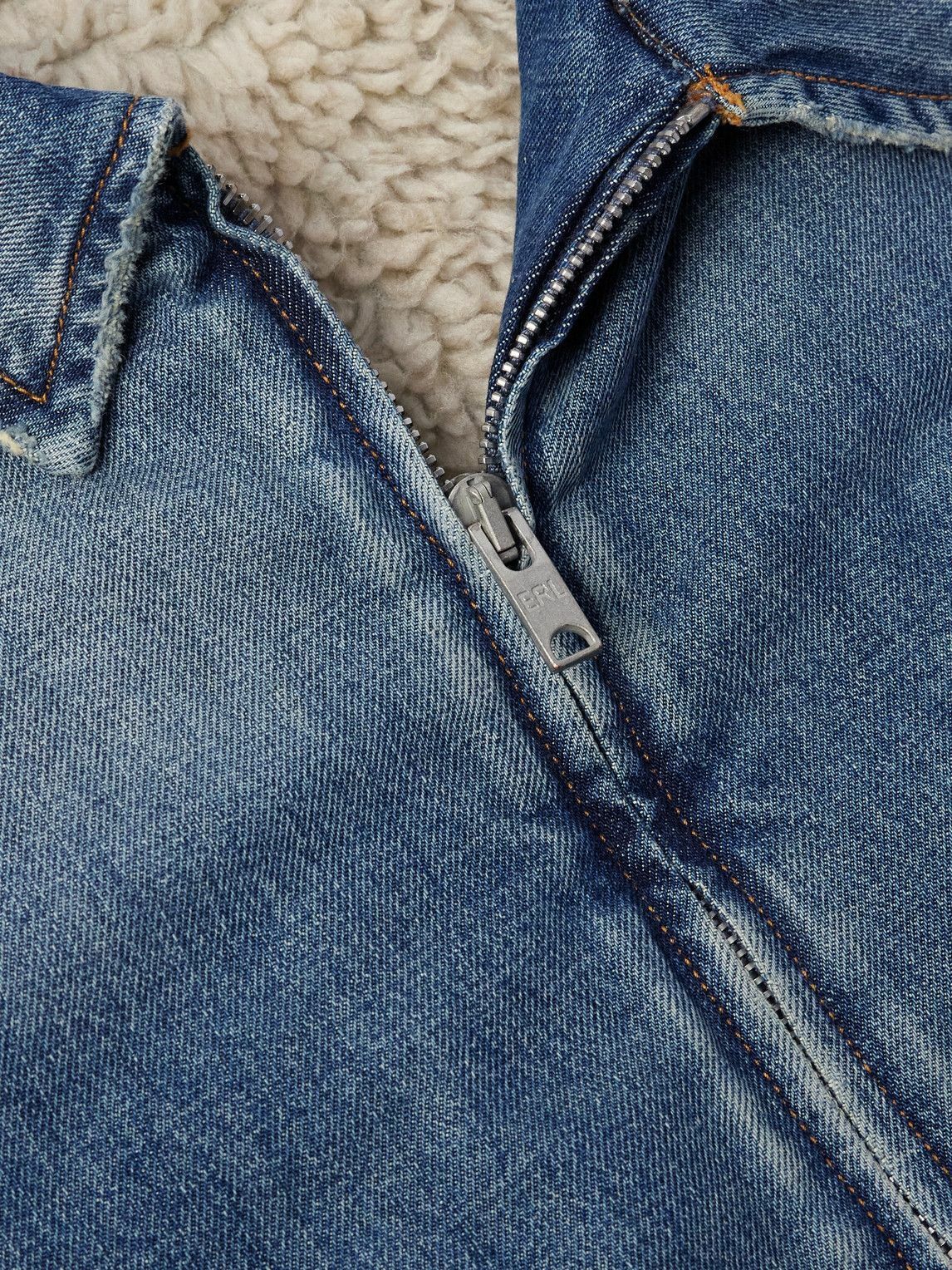 ERL - Oversized Distressed Faux Shearling-Lined Padded Denim Jacket ...