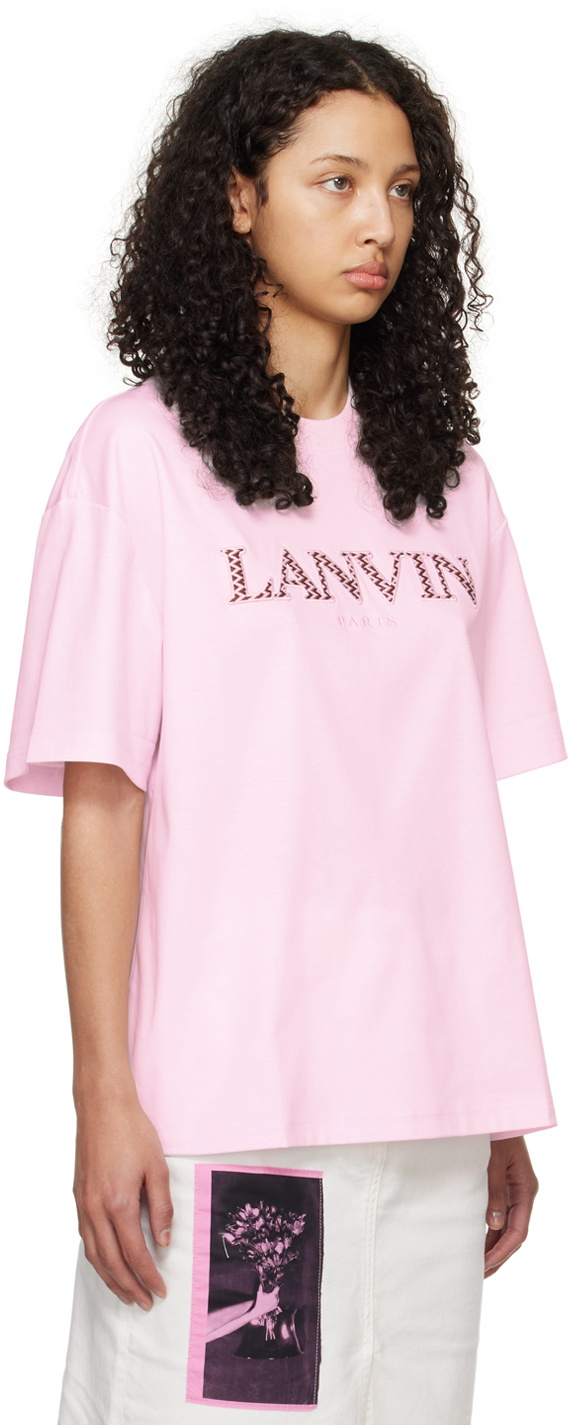 Lanvin Pink Oversized Embroidered Curb T-Shirt Lanvin