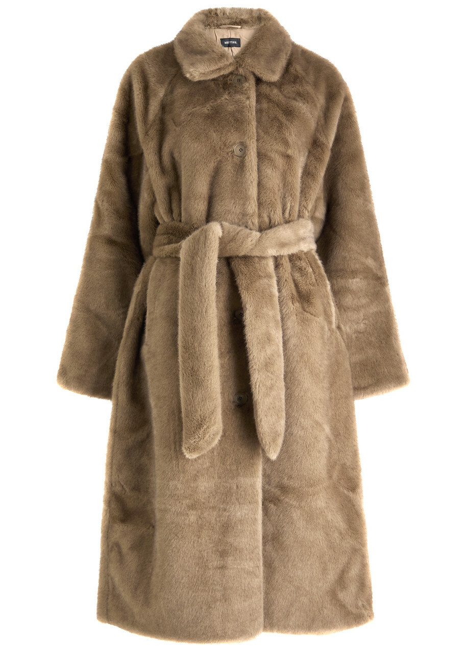 Meotine Kelly Belted Faux fur Coat Light Brown Meotine