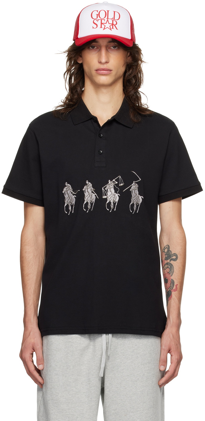 Praying Black Embroidered Horsemen Polo Praying