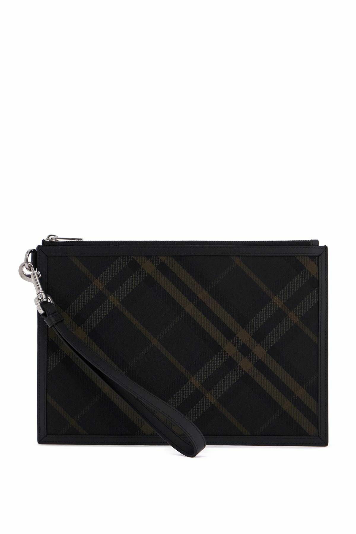 BURBERRY erednncheckered coated canvas pouch bag Black Burberry
