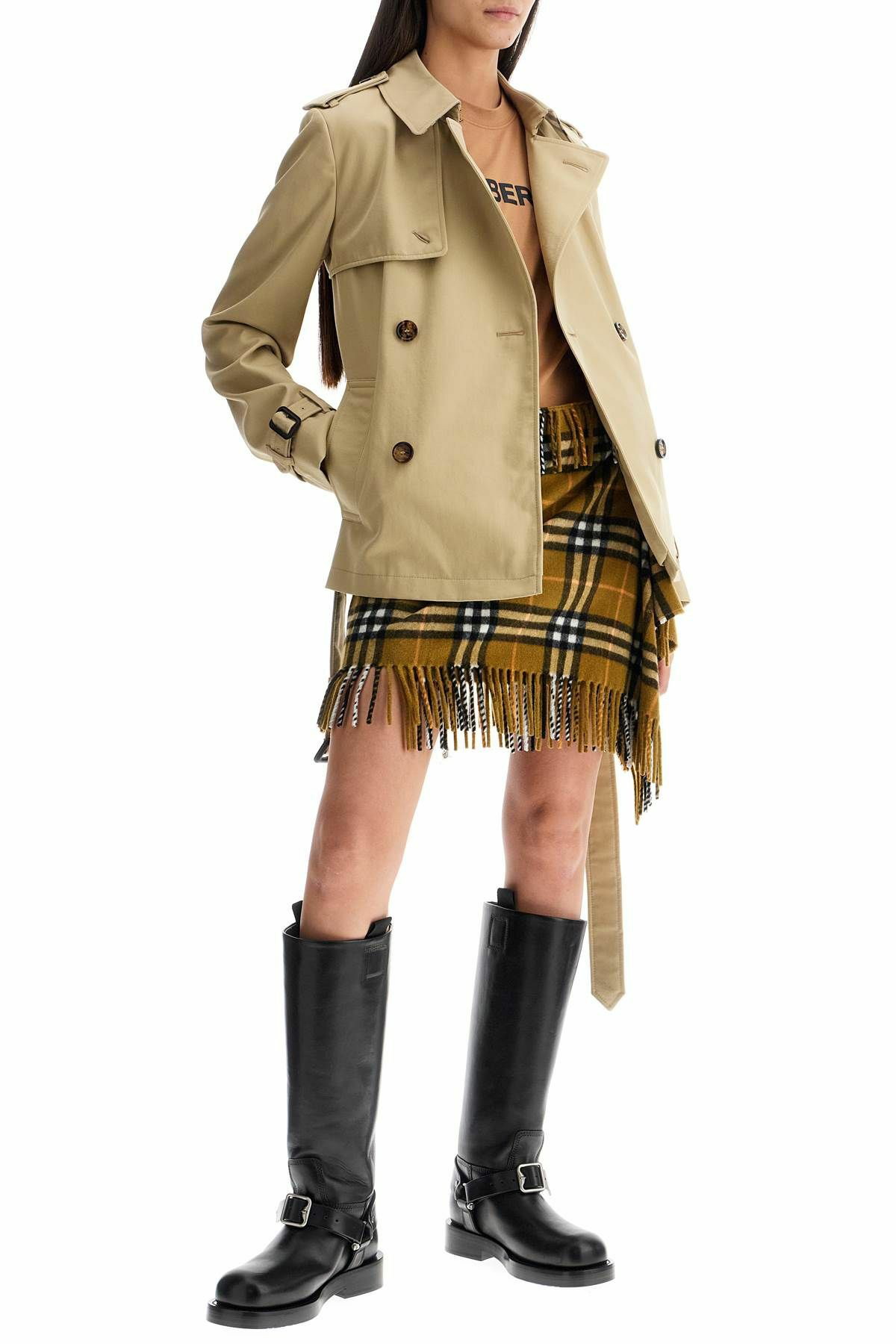 BURBERRY short trench coat with belt Beige Burberry