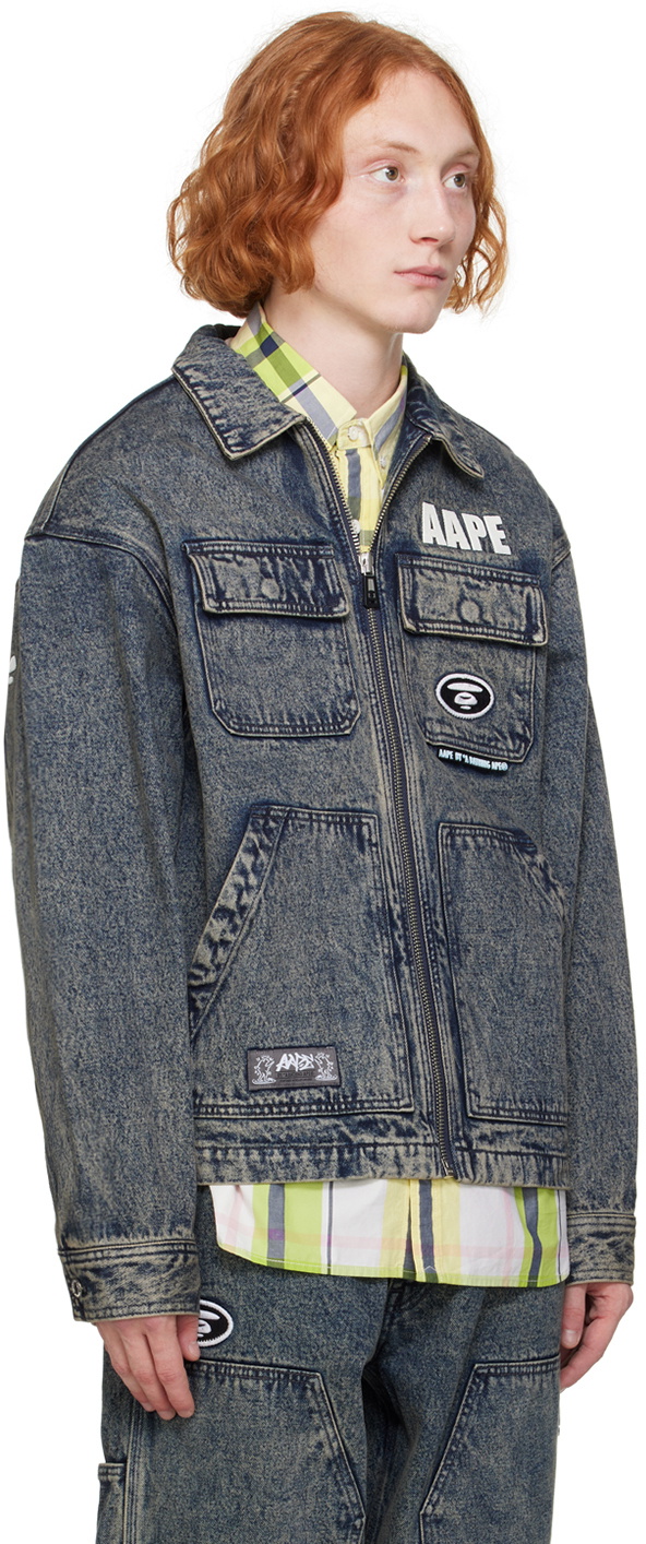 AAPE by A Bathing Ape Blue Embroidered Denim Jacket AAPE by A Bathing Ape