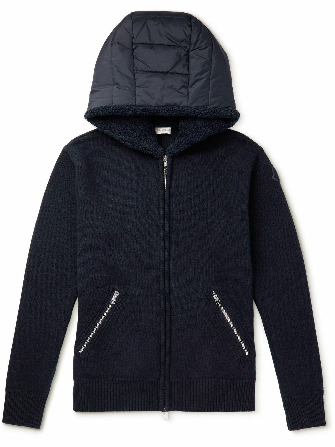 Moncler - Shell-Trimmed Wool Zip-Up Hooded Sweatshirt - Blue Moncler