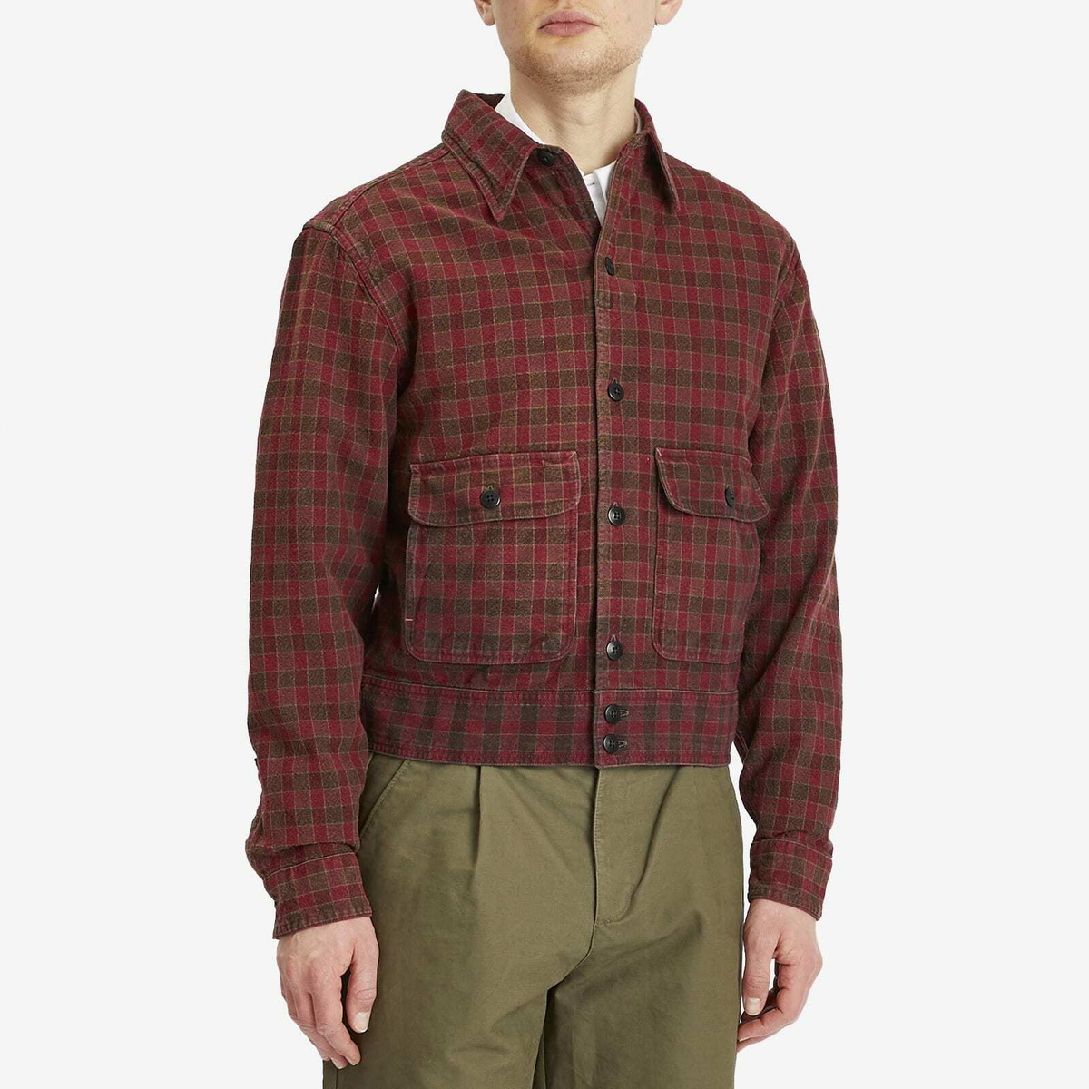 RRL Men's Highway Check Overshirt in Rl-739 Red/Black RRL