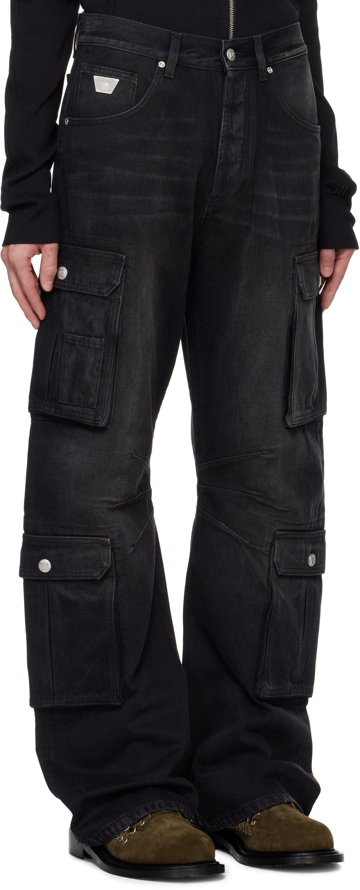 MISBHV Black Faded Denim Cargo Pants MISBHV