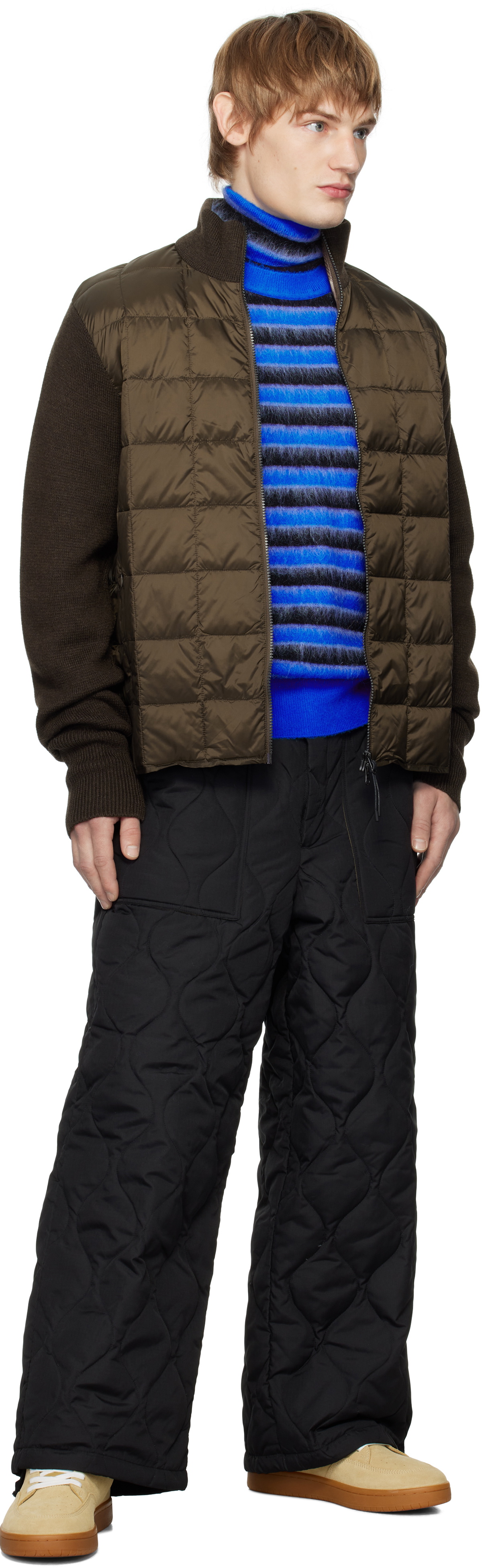 TAION Brown Hi Neck Knit Down Jacket Taion Extra