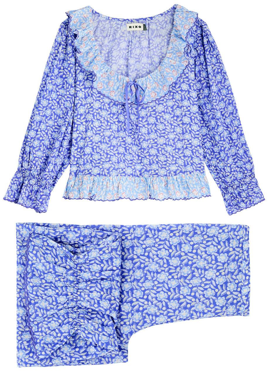 Rixo Bobbie Floral-print Cotton Pyjama set Blue Rixo