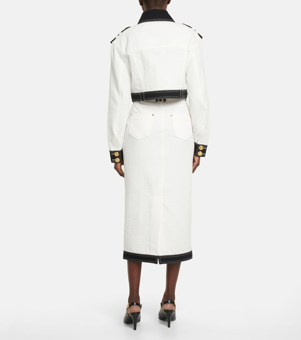 Balmain - Embossed denim midi skirt Balmain