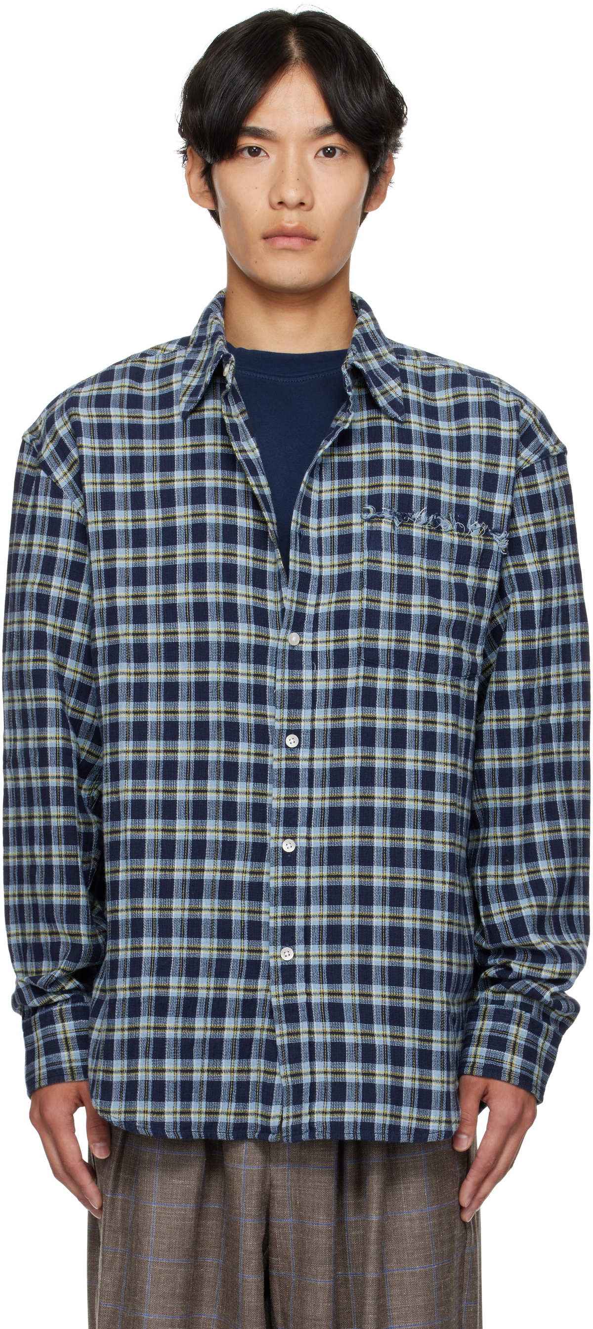 The Elder Statesman Navy Dune Plaid Beach Shirt The Elder Statesman