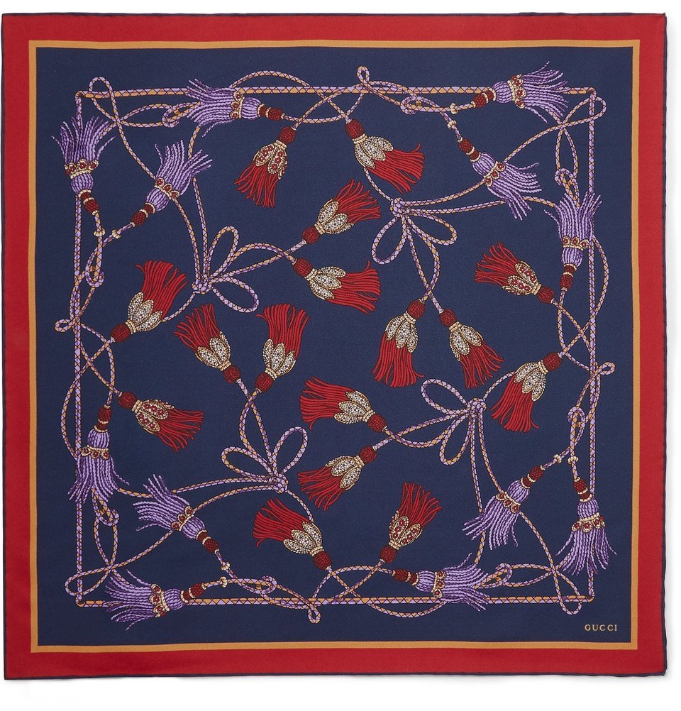 Gucci - Printed Silk-Twill Pocket Square - Men - Navy Gucci