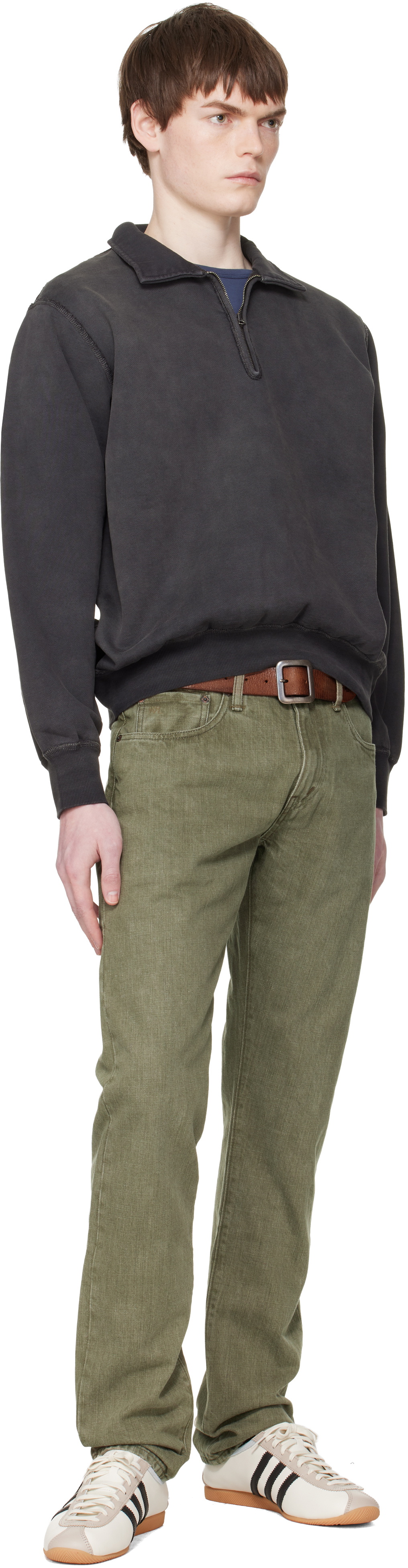 RRL Black French Terry Quarter-Zip Polo RRL