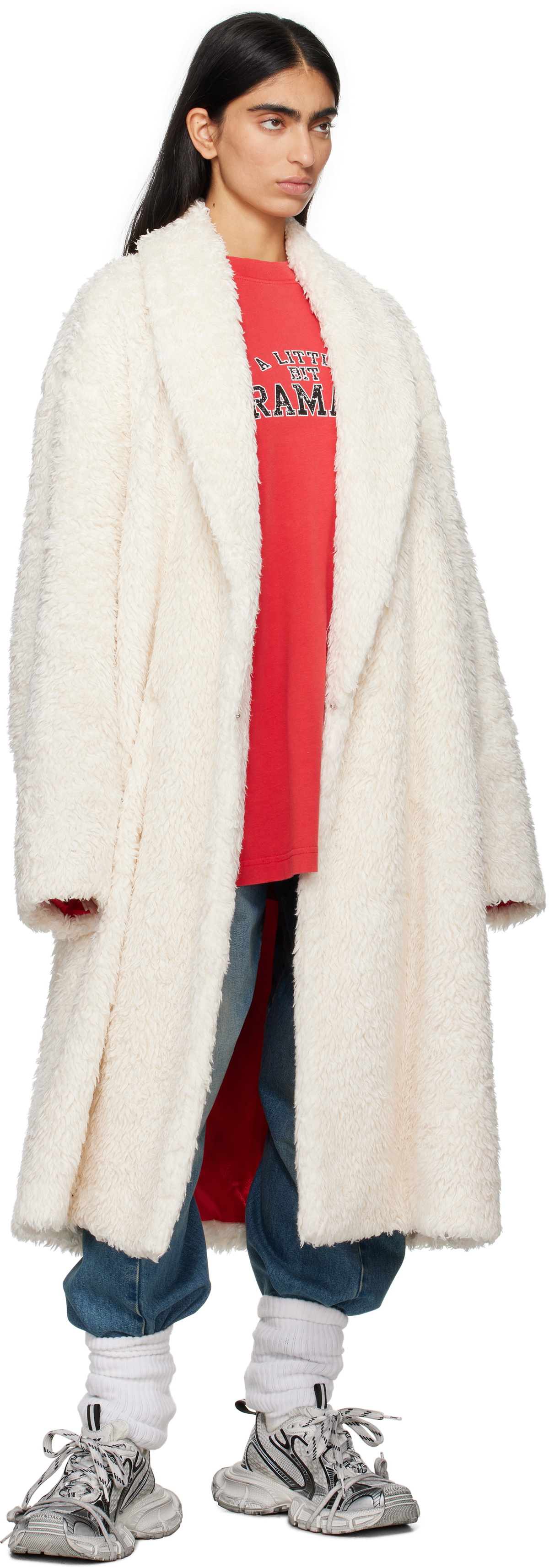 doublet Off-White Cotton Long Faux-Fur Coat Doublet