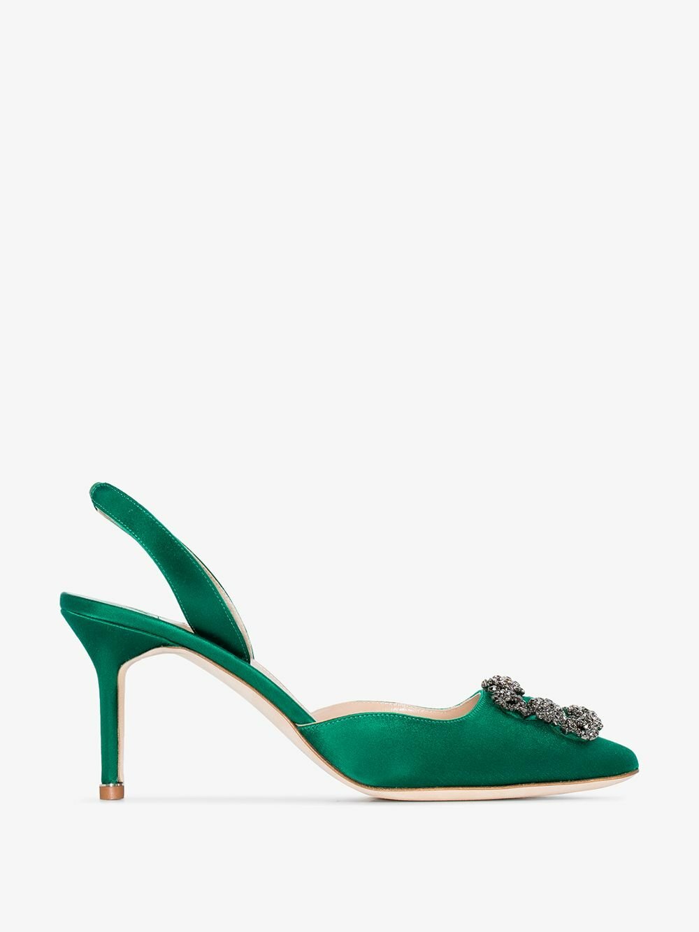 Manolo Blahnik Green Hangisi 70 Satin Slingback Pumps Manolo Blahnik