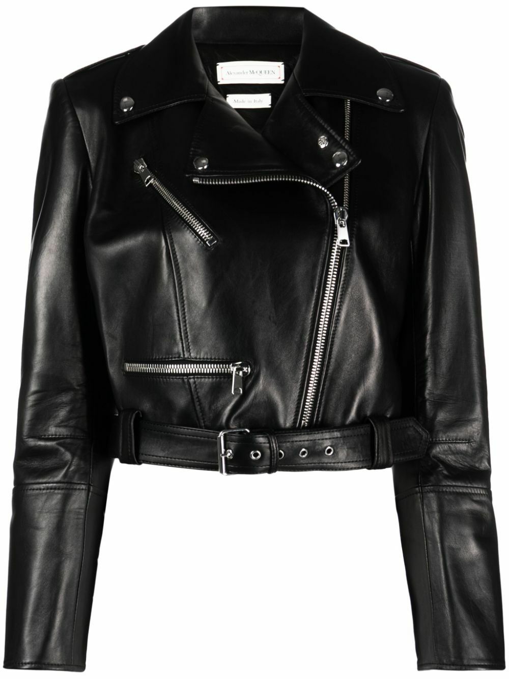 Alexander McQueen Black Cropped Leather Biker Jacket Alexander McQueen