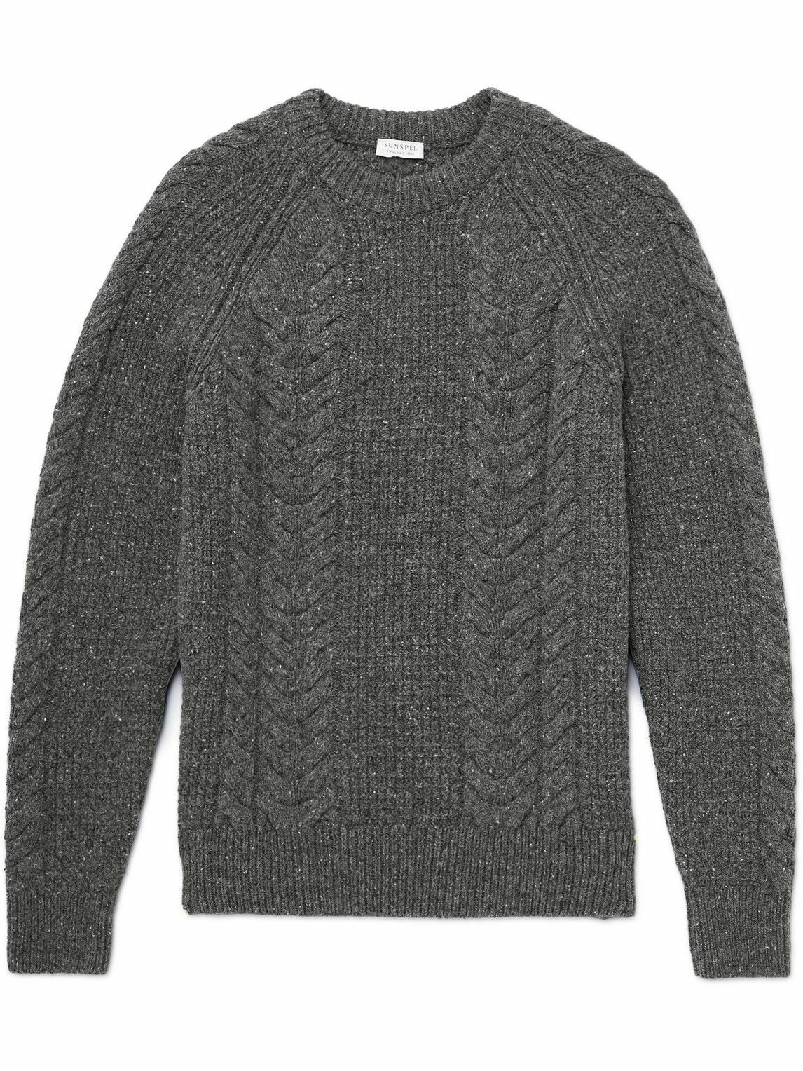 Sunspel - Cable-Knit Donegal Wool Sweater - Gray Sunspel
