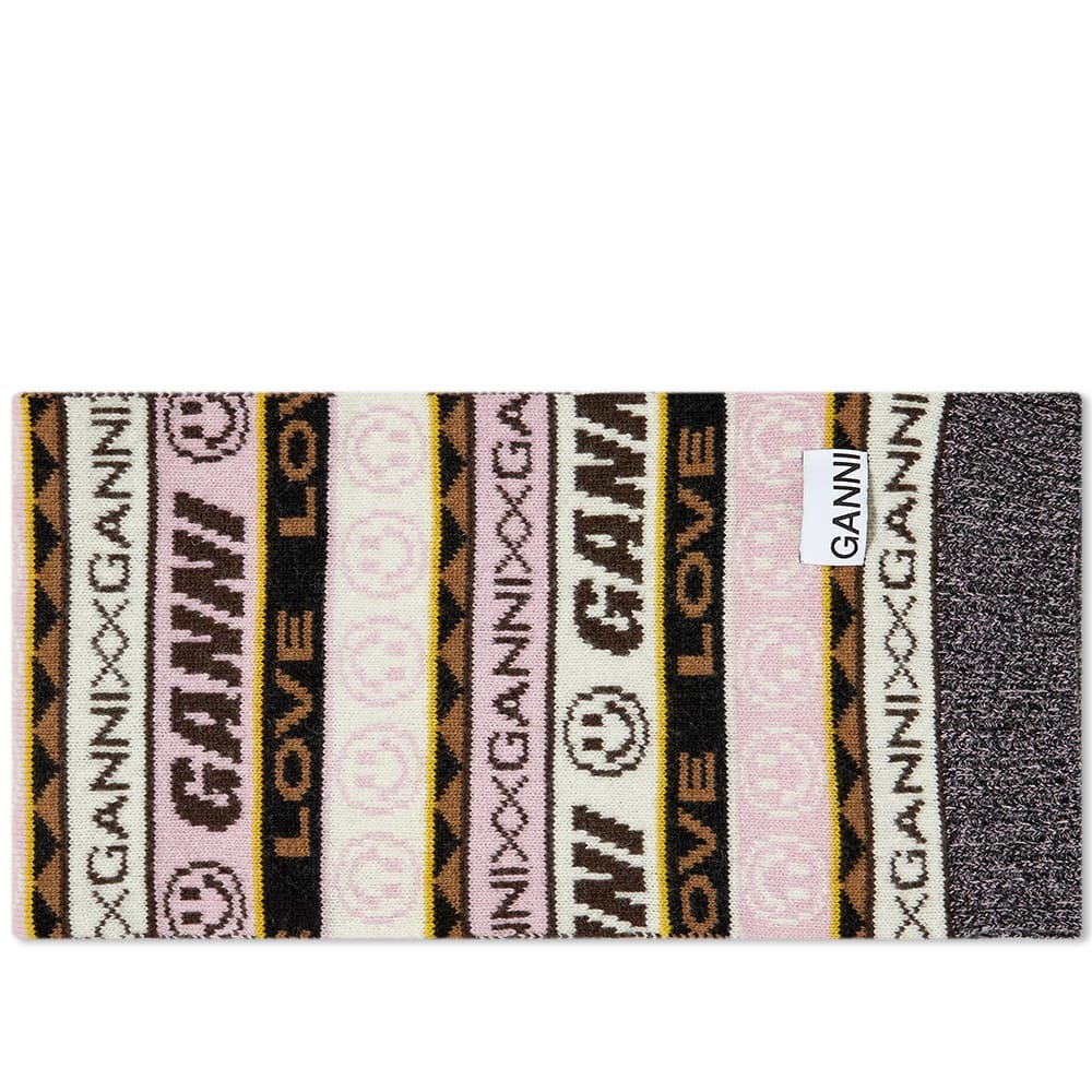 GANNI Women's Graphic Logo Wool Scarf in Petrified Oak GANNI