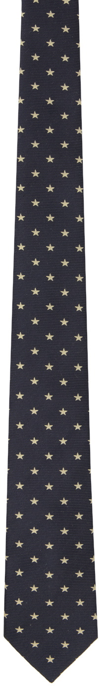 YOHJI YAMAMOTO Navy Star Pattern JQ Derby Tie Yohji Yamamoto