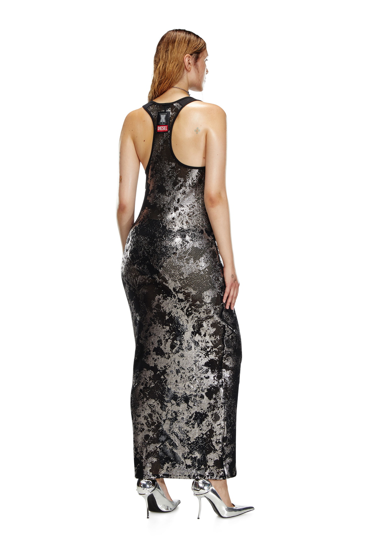Diesel Long slip in foiled fishnet - Dresses Womens in Black Diesel