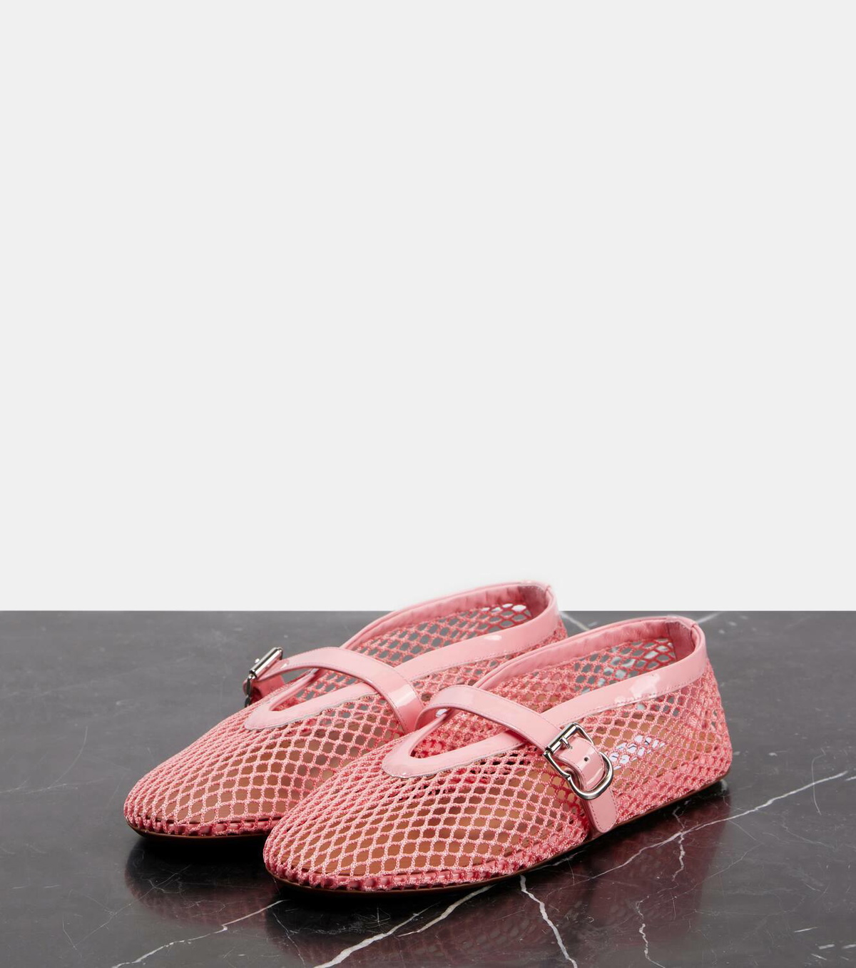 Alaïa Patent leather-trimmed mesh flats ALAÏA